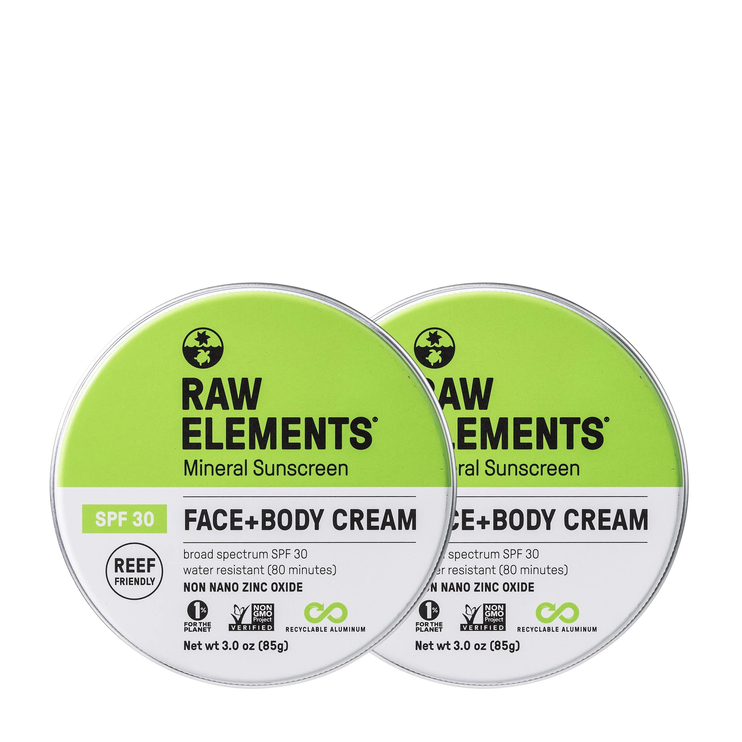 FACE & BODY SPF 30+ Mineral Sunscreen TIN - 2pack – RAW ELEMENTS EUROPE